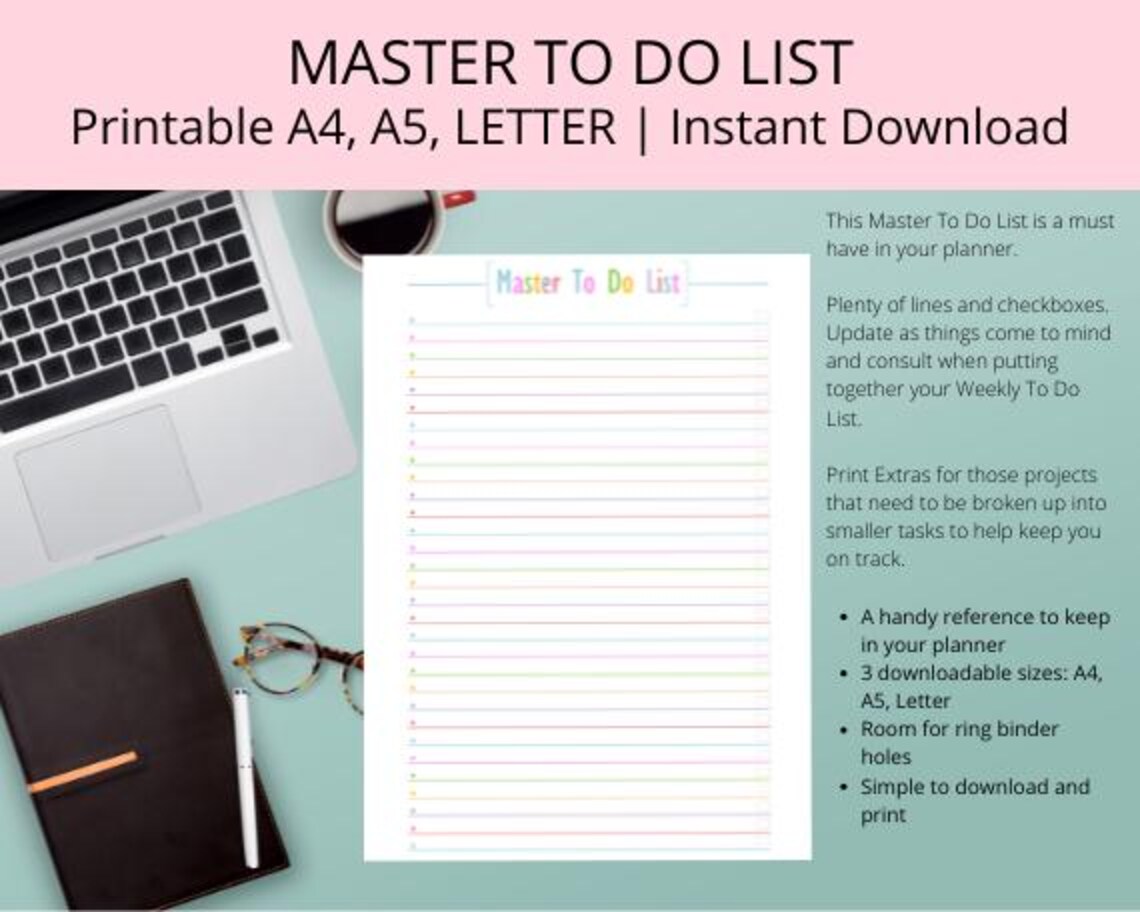Master to Do List-a4, A5, Letter-to Do List-checklist-master List-task ...