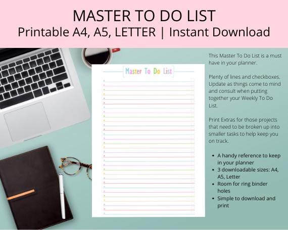 Master to Do List-a4, A5, Letter-to Do List-checklist-master List-task ...