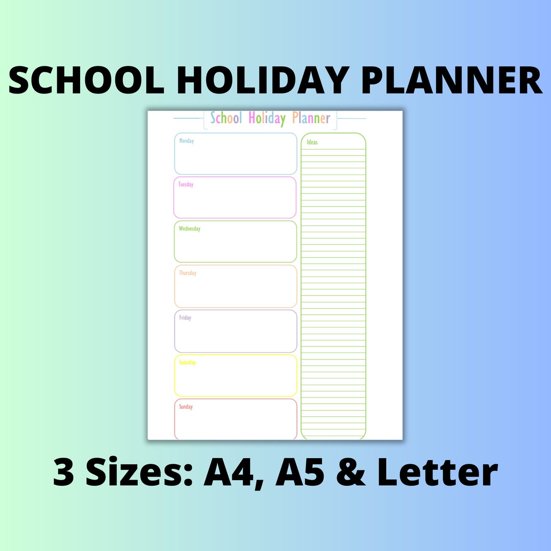 School Holiday Planner- A4, Letter, A5 - Holiday Organizer- Holiday ...