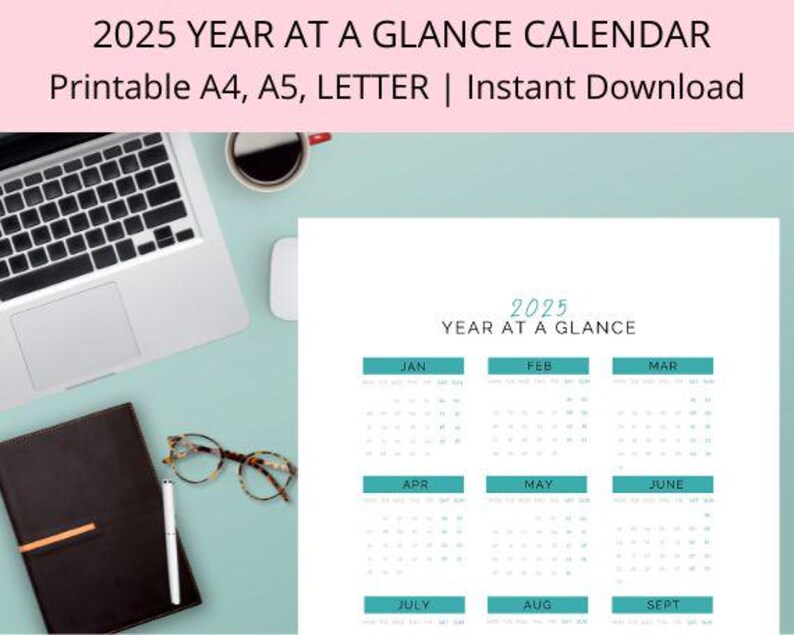 2025 Year at a Glance | Yearly Overview | 12 Months | Letter | A4 |A5 ...