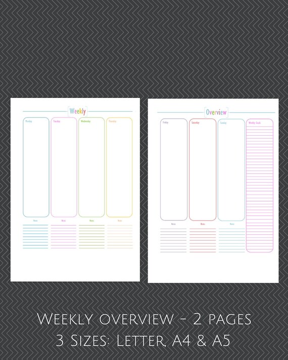 Weekly Overview Printable-Weekly Planner-Weekly Schedule-2016 | Etsy