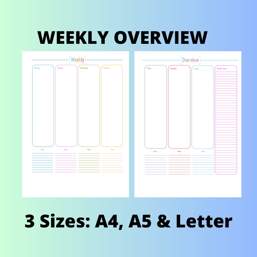 Weekly Overview Printable-weekly Planner-weekly Schedule-2020 - Etsy ...