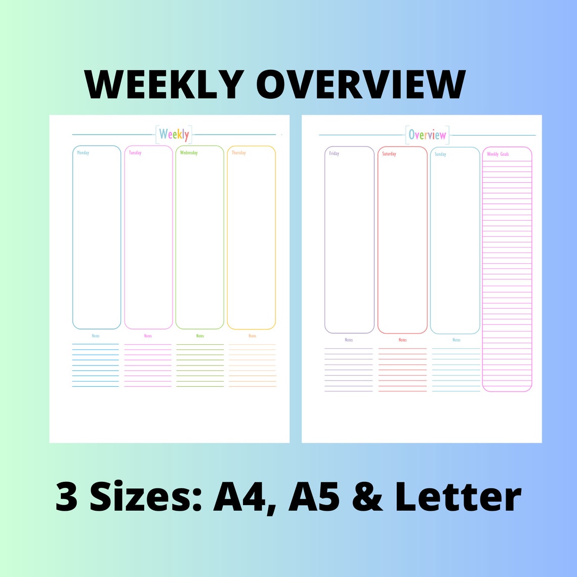 Weekly Overview Printable-weekly Planner-weekly Schedule-2020 - Etsy ...