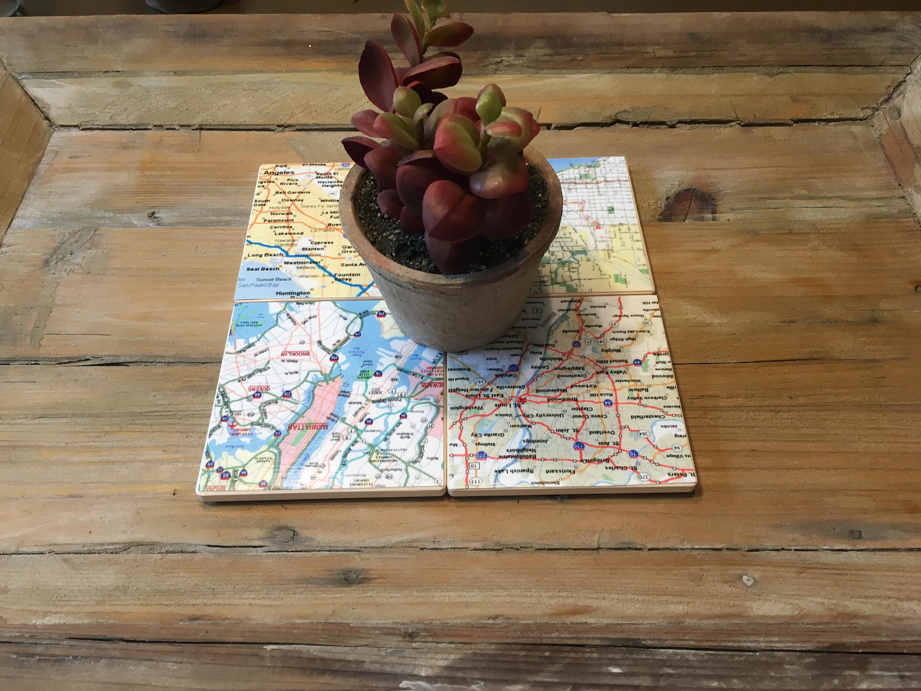 Set of 4, Custom Map Coasters - Etsy