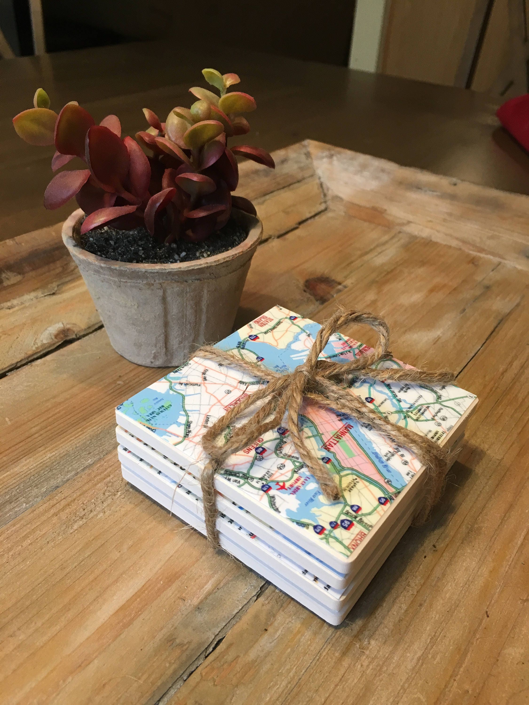 Set of 4, Custom Map Coasters - Etsy