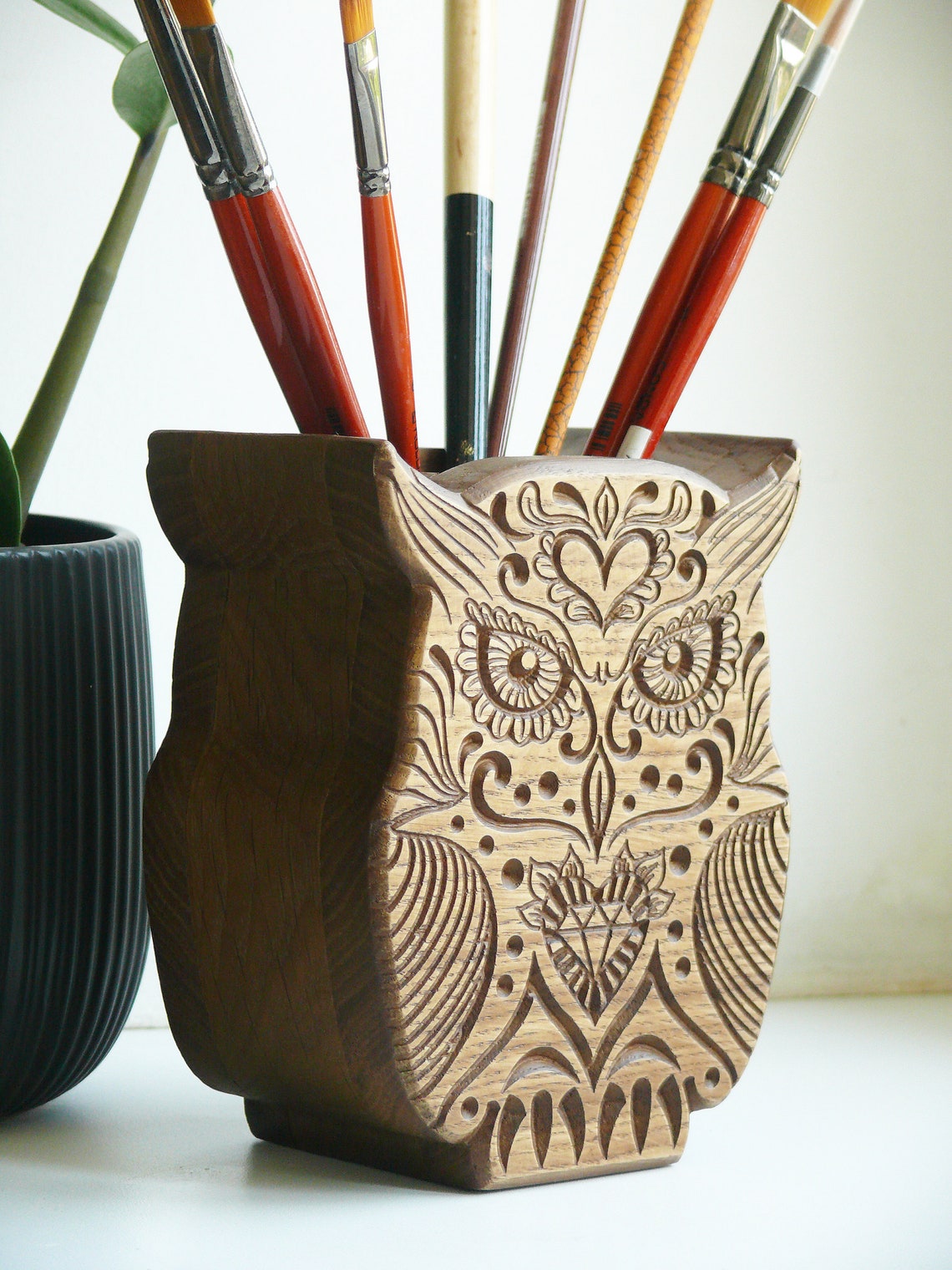 Owl Desk Organizer Wooden Owl Pensil Holder Desk Storage | Etsy