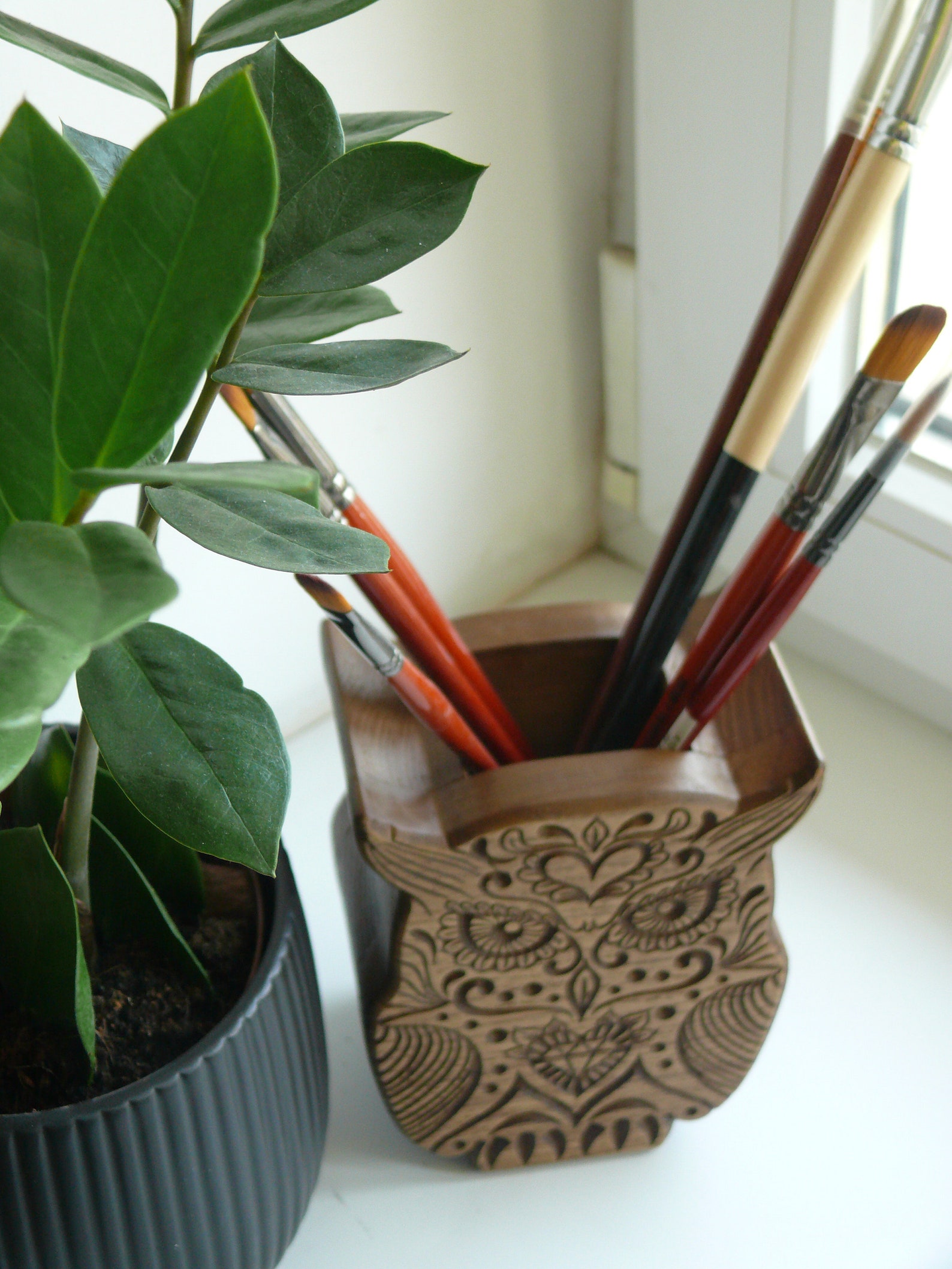 Owl Desk Organizer Wooden Owl Pensil Holder Desk Storage | Etsy