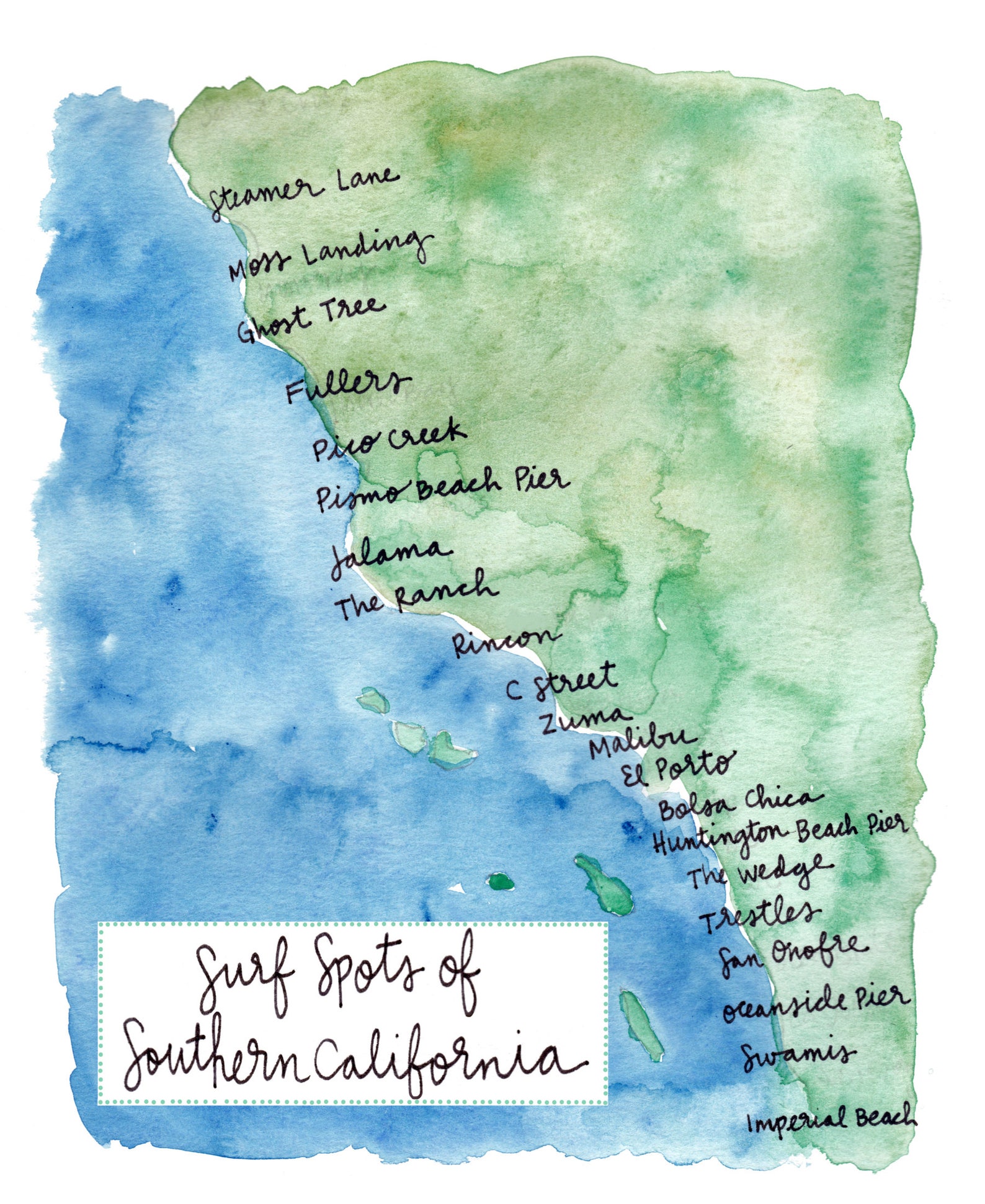 Map of Surf Spots Surf Surfing Surfer Art Print Decor - Etsy