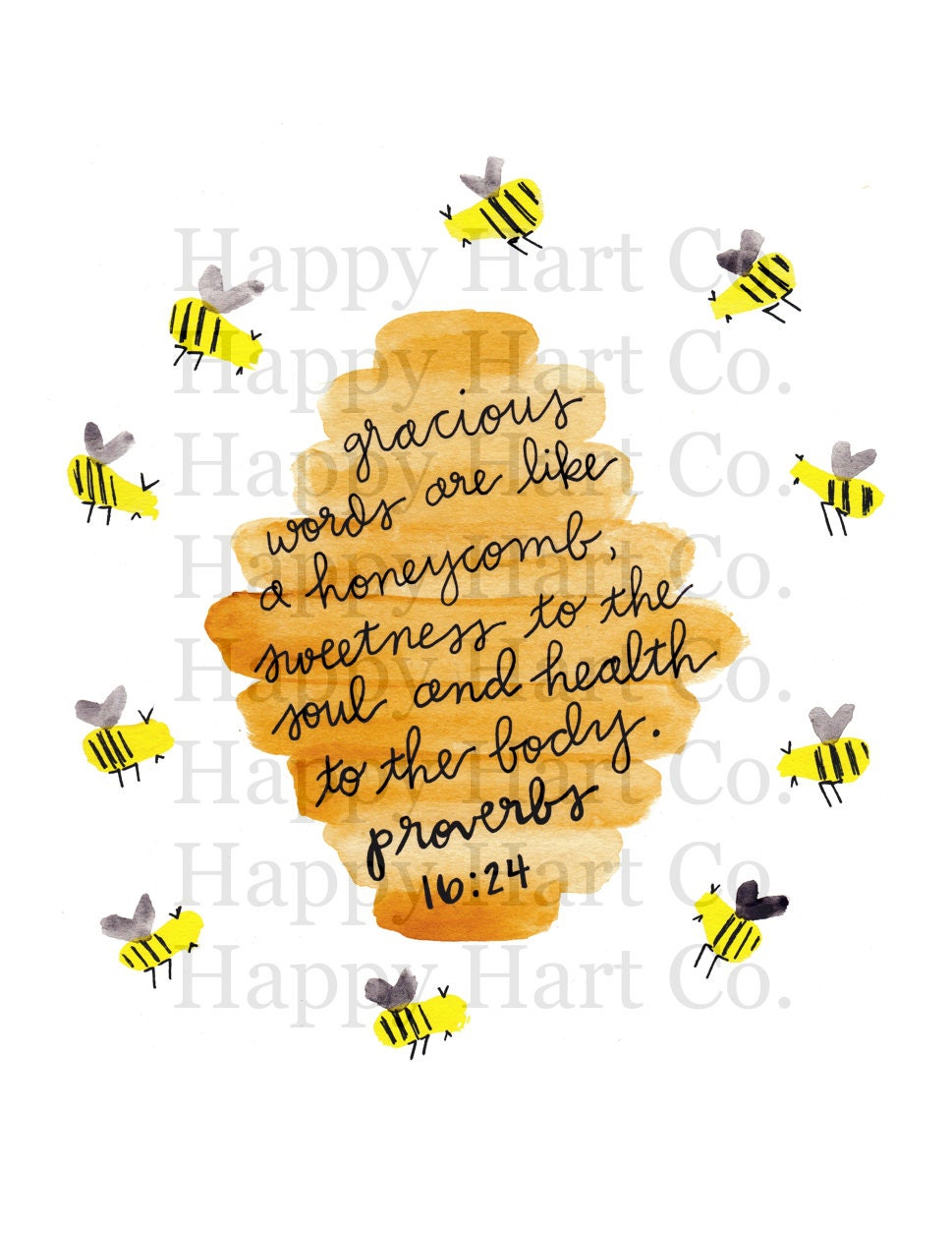 Watercolor Bee Wall Art Print Painting Bible Verse Scripture | Etsy