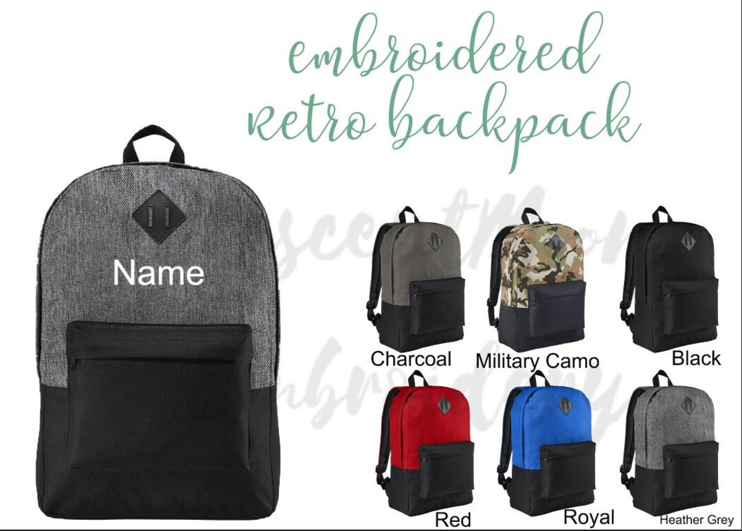 Custom Embroidery Retro Backpack, Personalize With Name Logo or ...