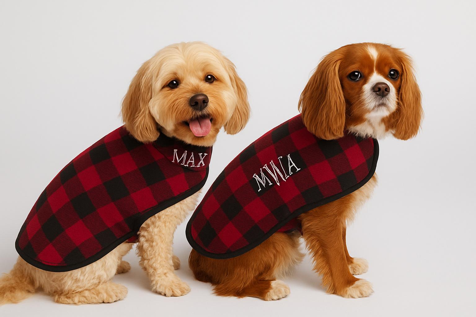 Custom Embroidered Pet Fleece Jacket –plaid Dog Coat With Leash Opening ...