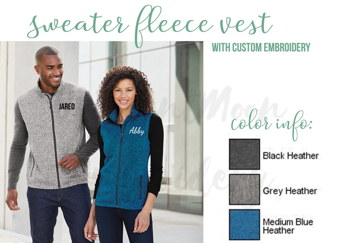 Custom Embroidery Sweater Fleece Vest Monogrammed Fleece - Etsy