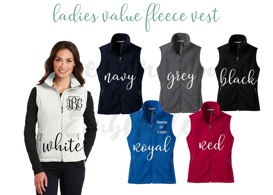 Monogrammed Ladies Fleece Vest- Personalized Women's Vest- Full Zip up ...