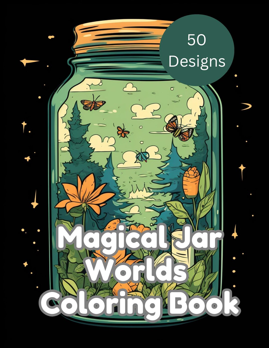 Magical Jars Coloring Book: Fantasy Worlds, Grayscale (printable PDF ...