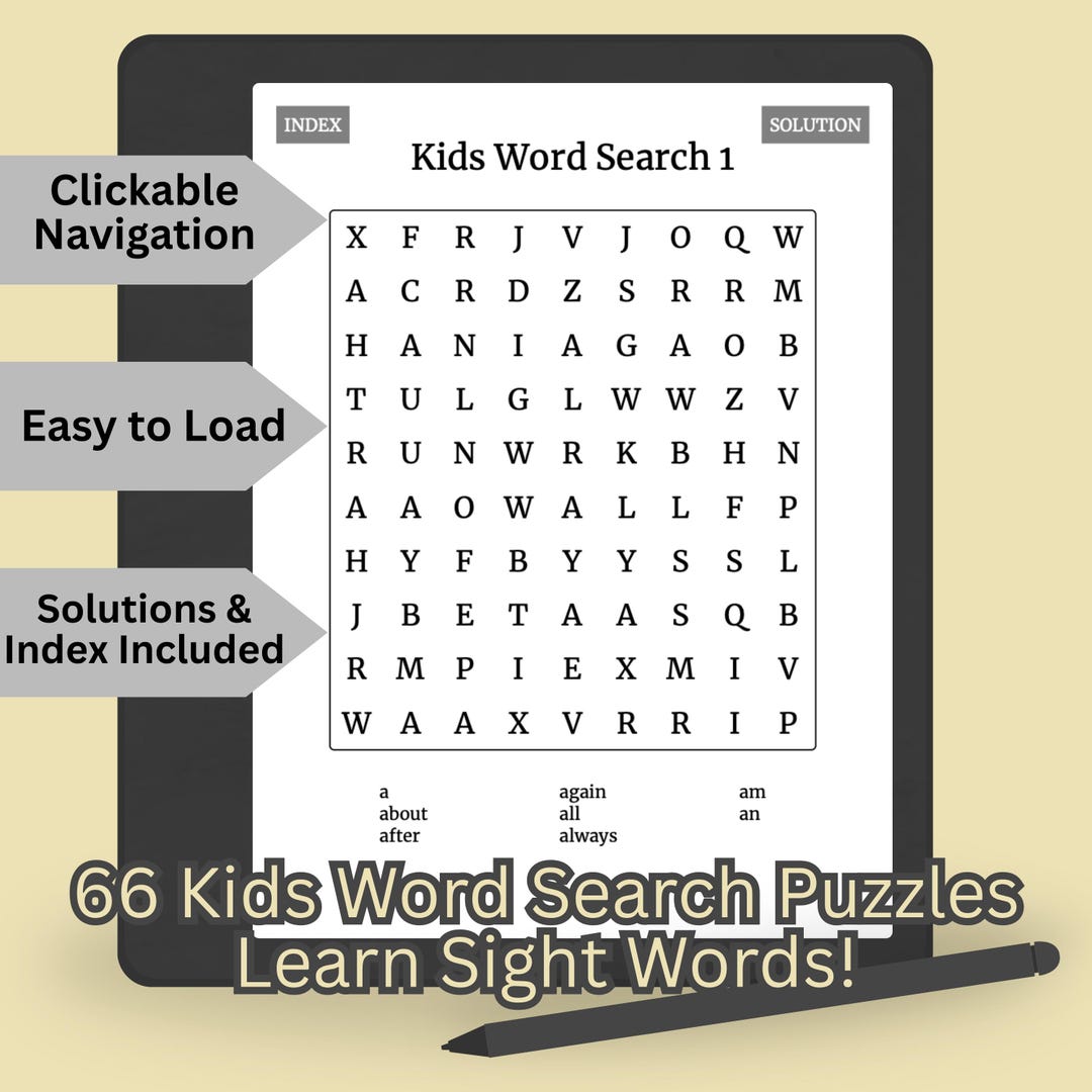 66 Sight Word Search Puzzles for Kids Kindle Scribe | Easy Interactive ...