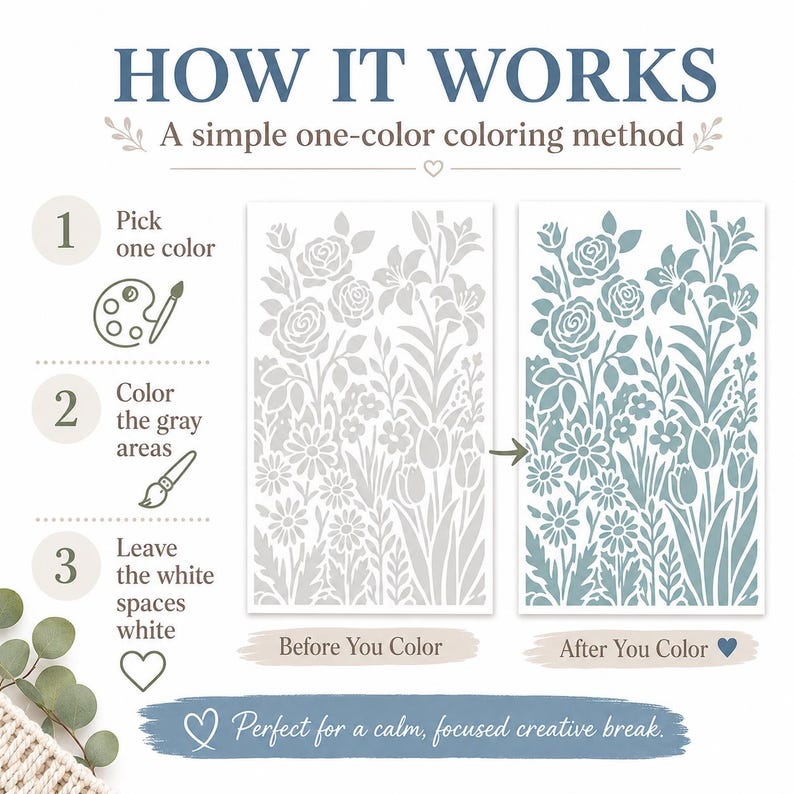 One Color Coloring Book, 40 Printable Light Gray Designs, Relaxing ...