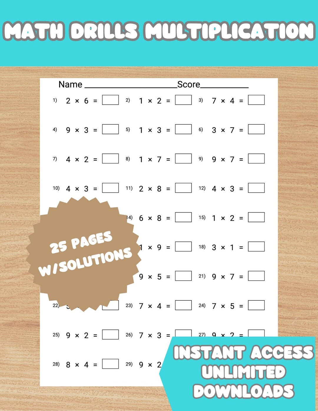 Maths Drill Multiplication Worksheets, 25 Printable Sheets Numbers 0 to ...