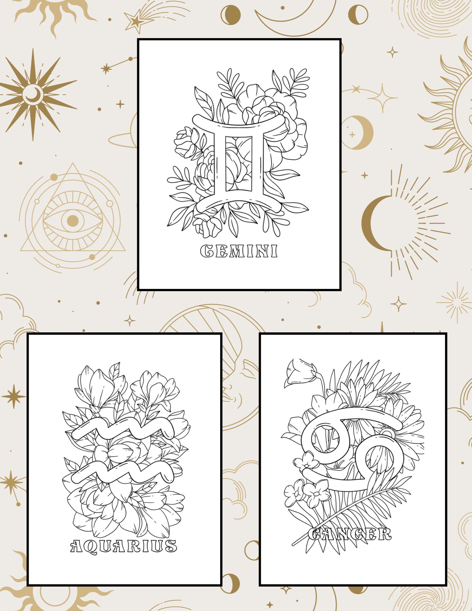 Zodiac Signs Coloring Pages: Astrology Anti-stress Activity (printable ...