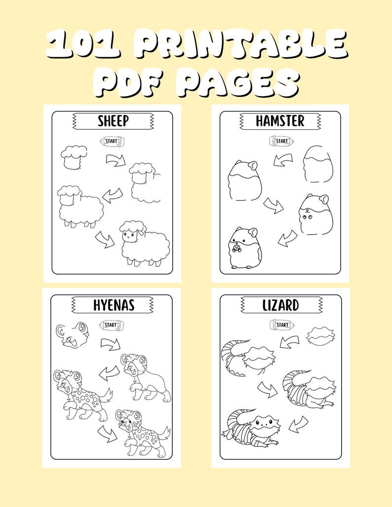How to Draw Adorable Animals for Kids | 101 Printable Easy Step-by-step ...