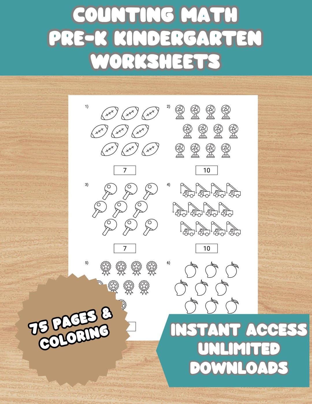 Math Worksheets Preschool Counting Math | Beginner Counting Writing ...