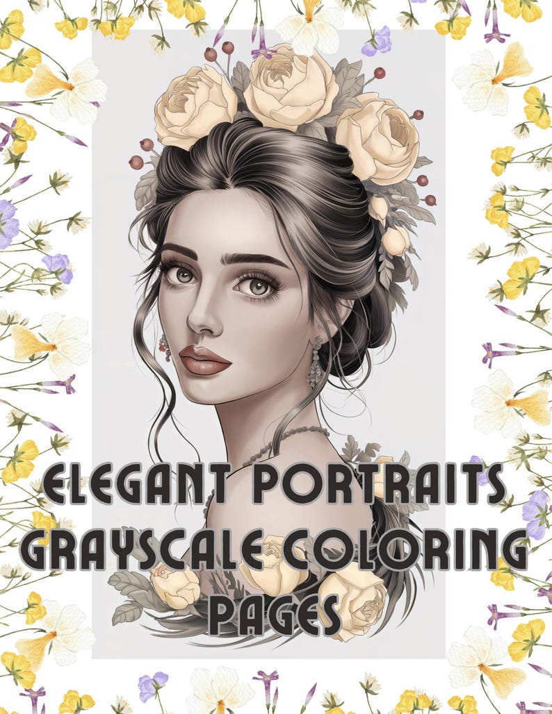 Elegant Portraits Grayscale Coloring Pages 14 Coloring Pages for Adults ...