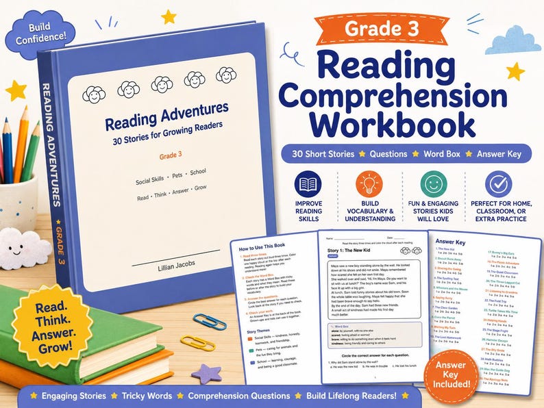 Grade 3 Reading Comprehension Workbook PDF, 30 Short Stories for Kids ...