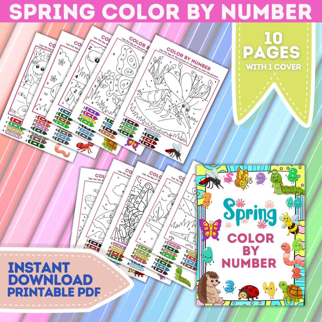 Spring Color by Number: Kids Coloring Pages (digital PDF Printable) - Etsy
