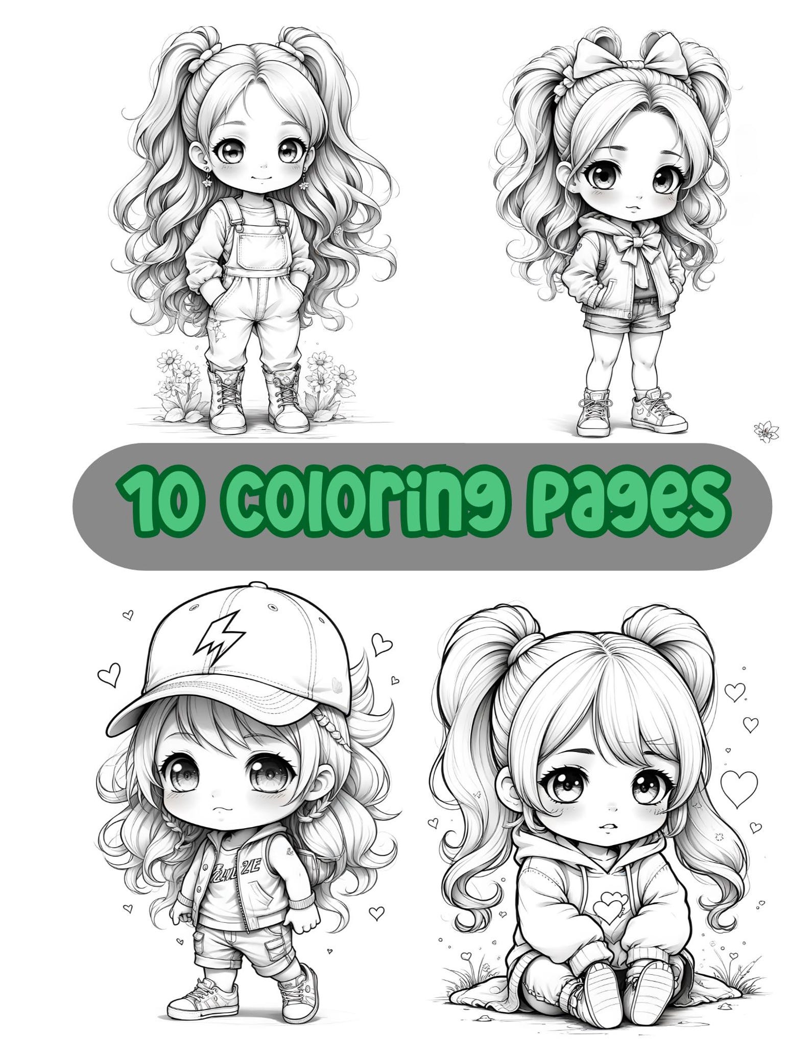 10 Cute Chibi Girls Coloring Pages | PDF Digital Download | Teen Adult ...