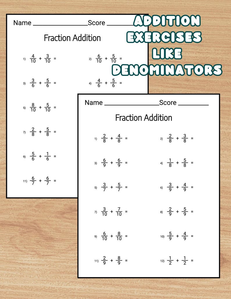 Fractions Addition Worksheet: 4th-5th Grade Math (digital Download) - Etsy