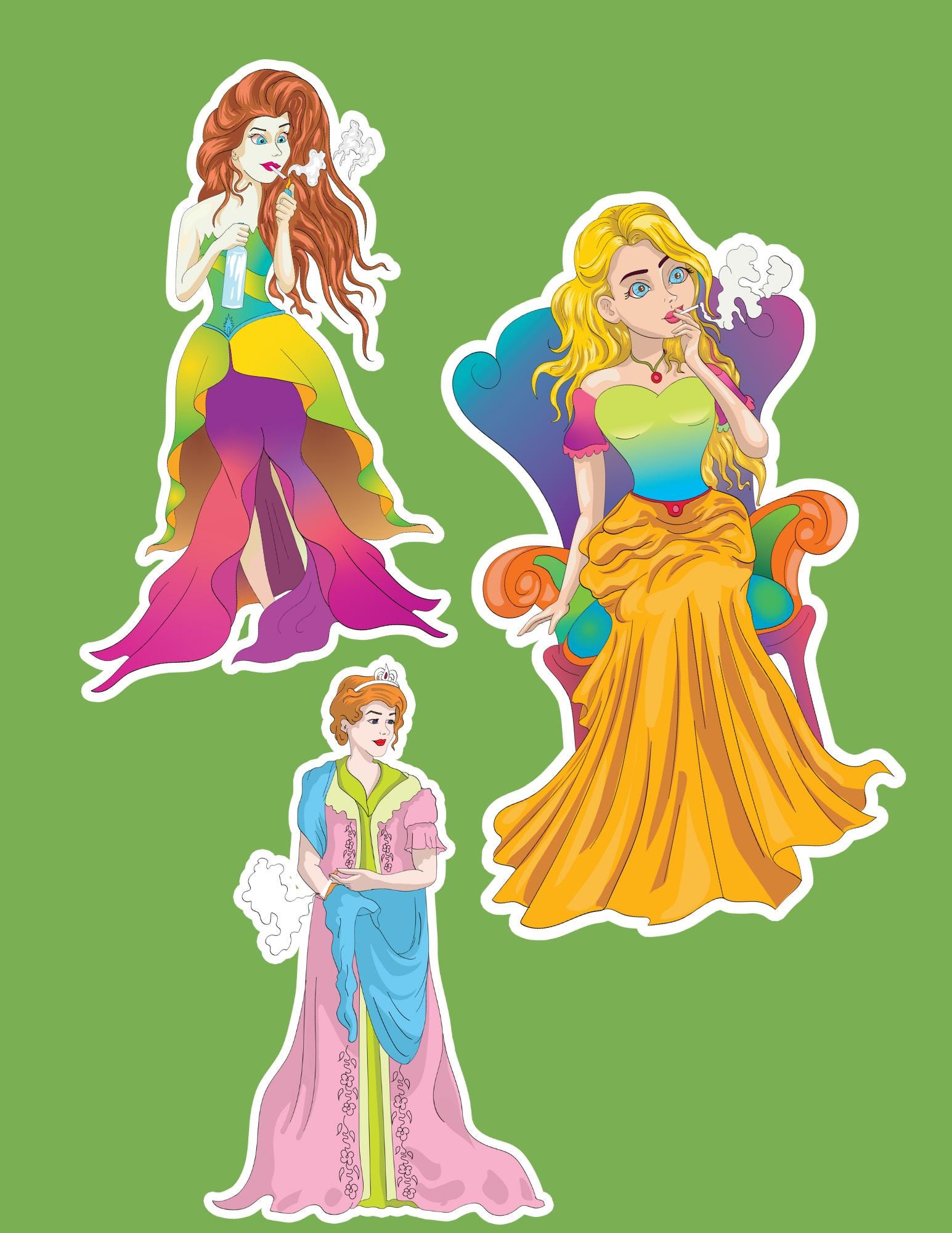 Stoner Smoking Princesses Clipart, 30 Cute Fairy Stickers Graphics ...