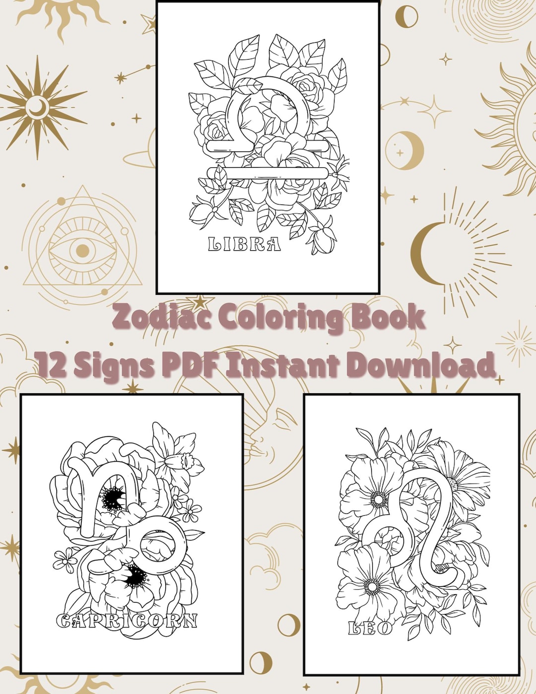 Zodiac Signs Coloring Pages: Astrology Anti-stress Activity (printable ...