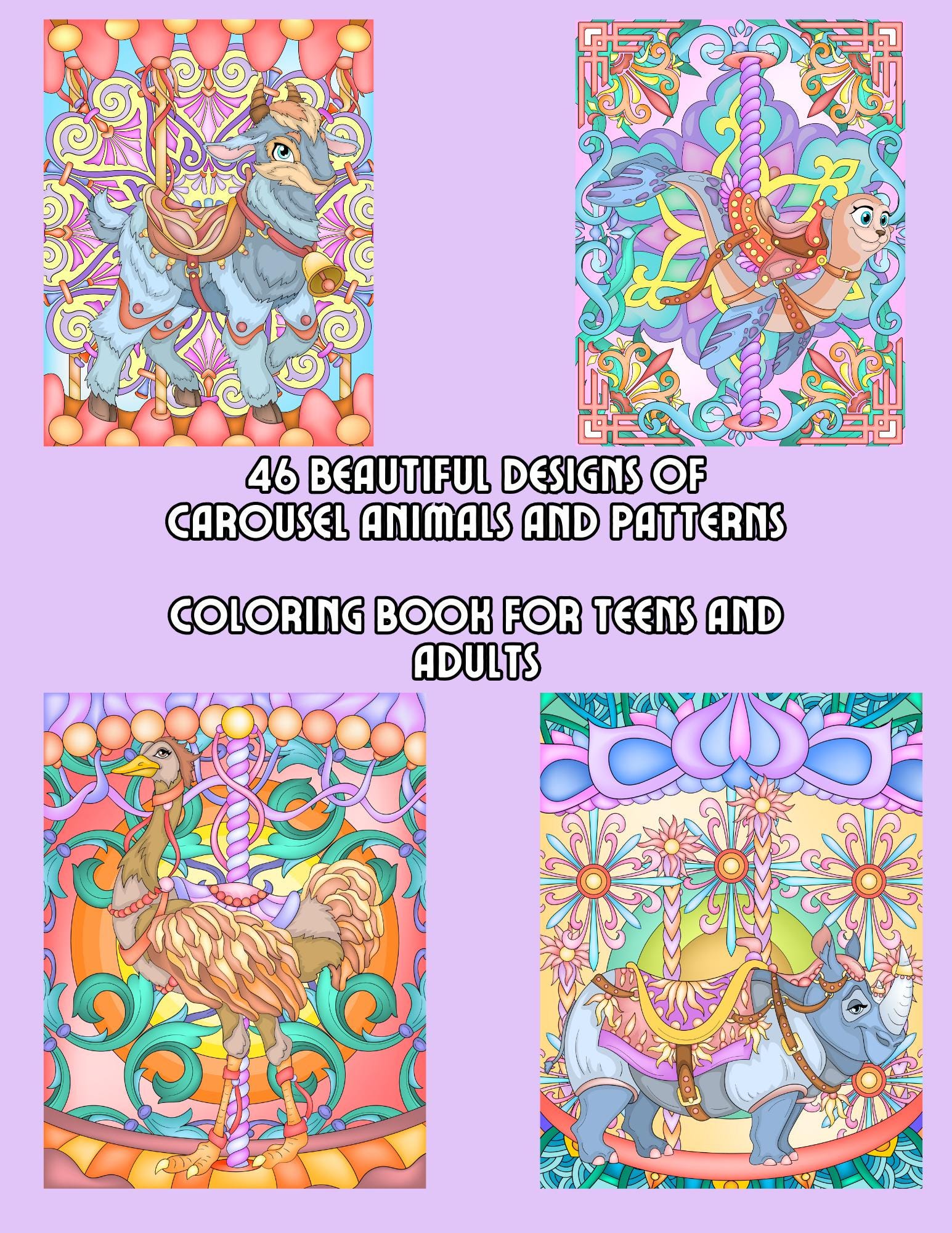 Carousel Animals Coloring Book | 46 Beautiful Fantasy Colouring Pages ...