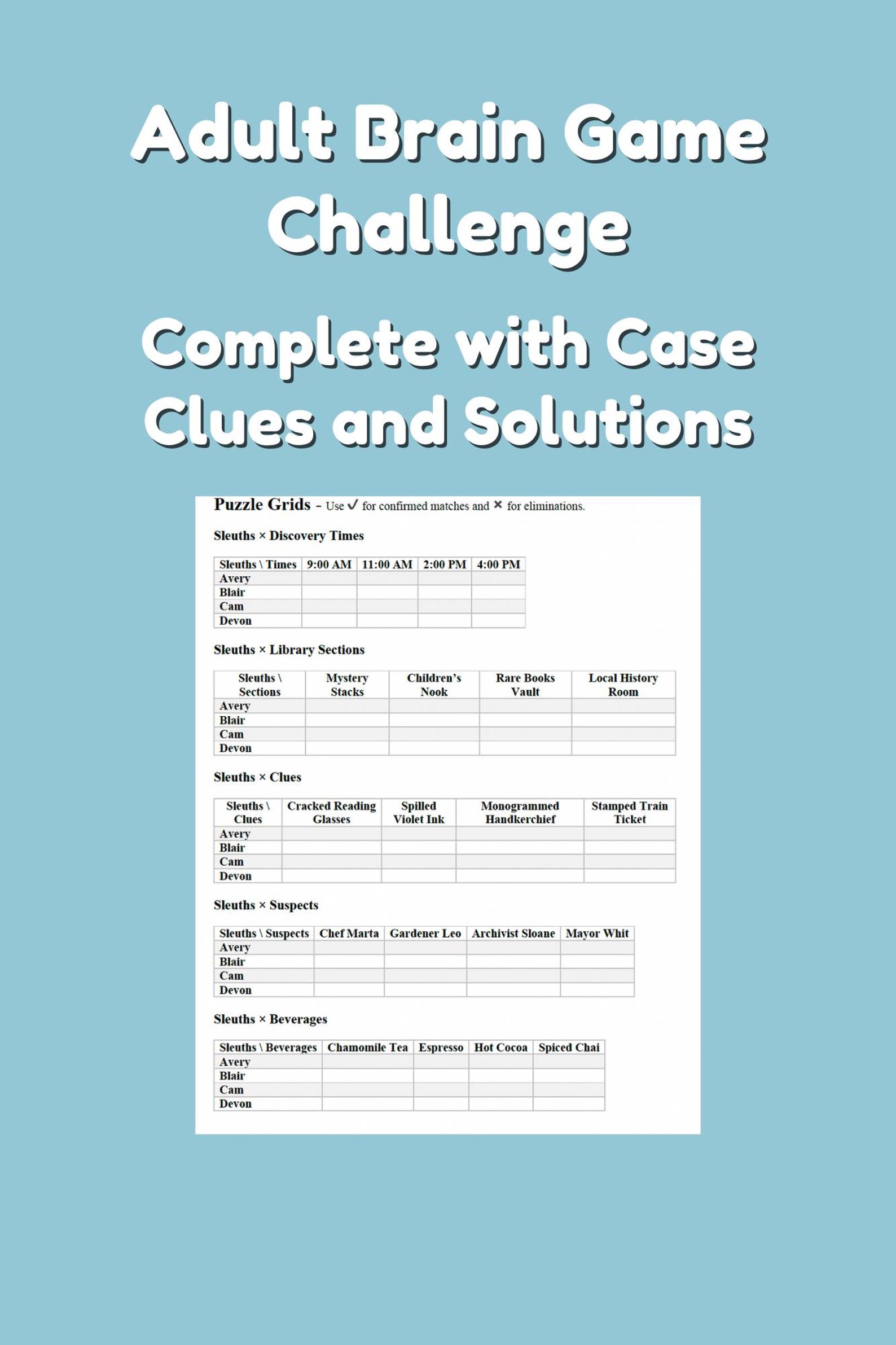 Printable Crime Mystery Logic Puzzle Adults: Digital PDF Brain Teaser ...