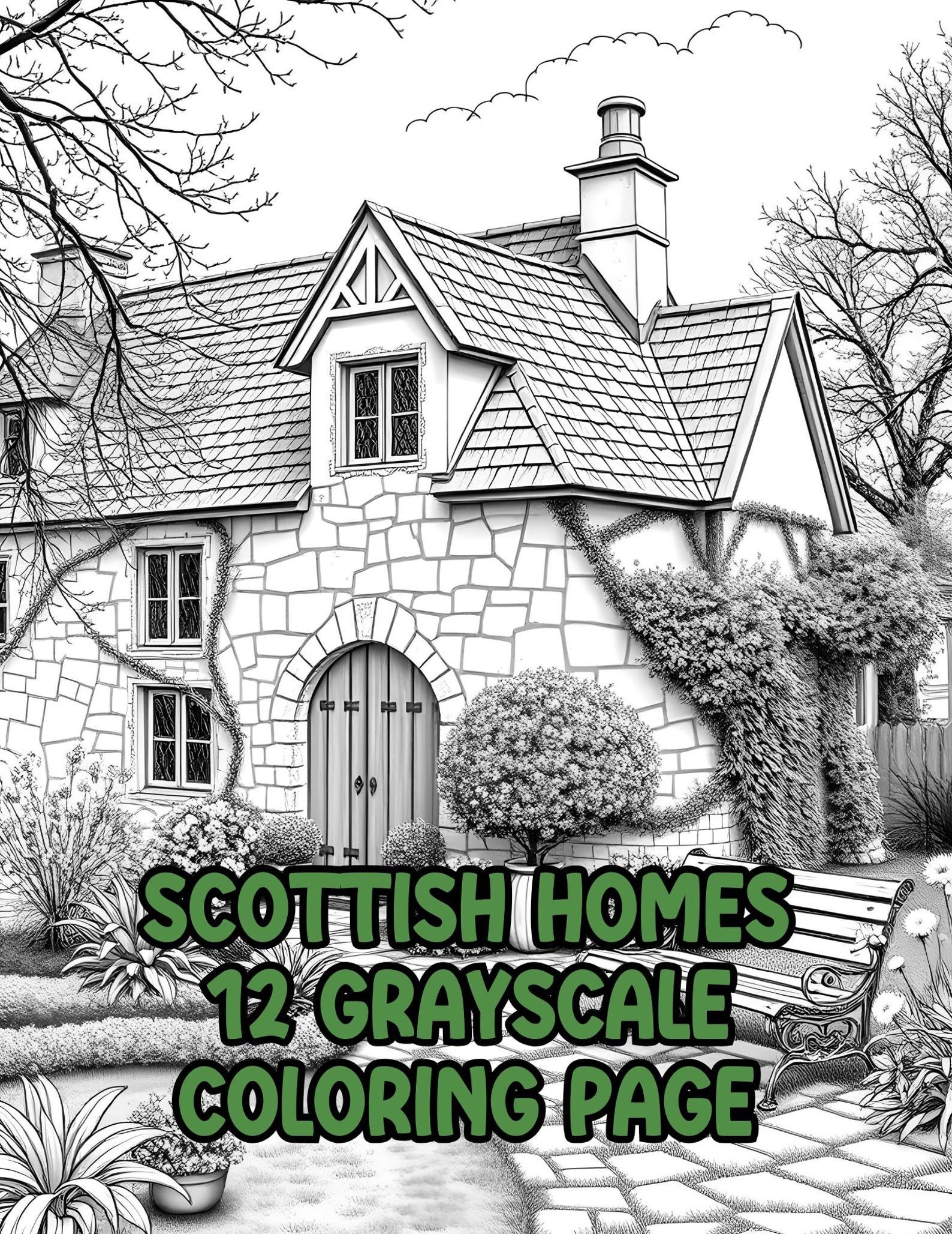 12 Scottish Cottage Homes Coloring Pages, Realistic Exterior Homes ...