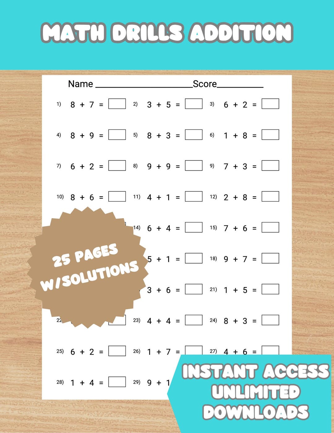 Maths Drill Addition Worksheets, 25 Printable Sheets Numbers 0 to 9 ...
