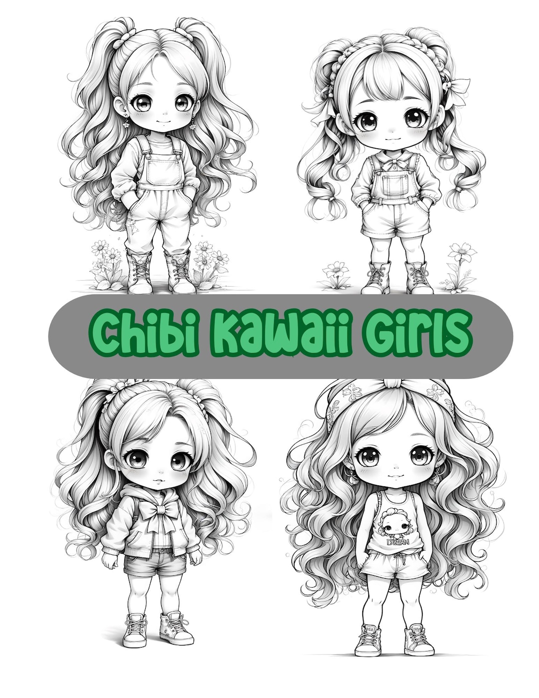10 Cute Chibi Girls Coloring Pages PDF Digital Download Teen and Adult ...
