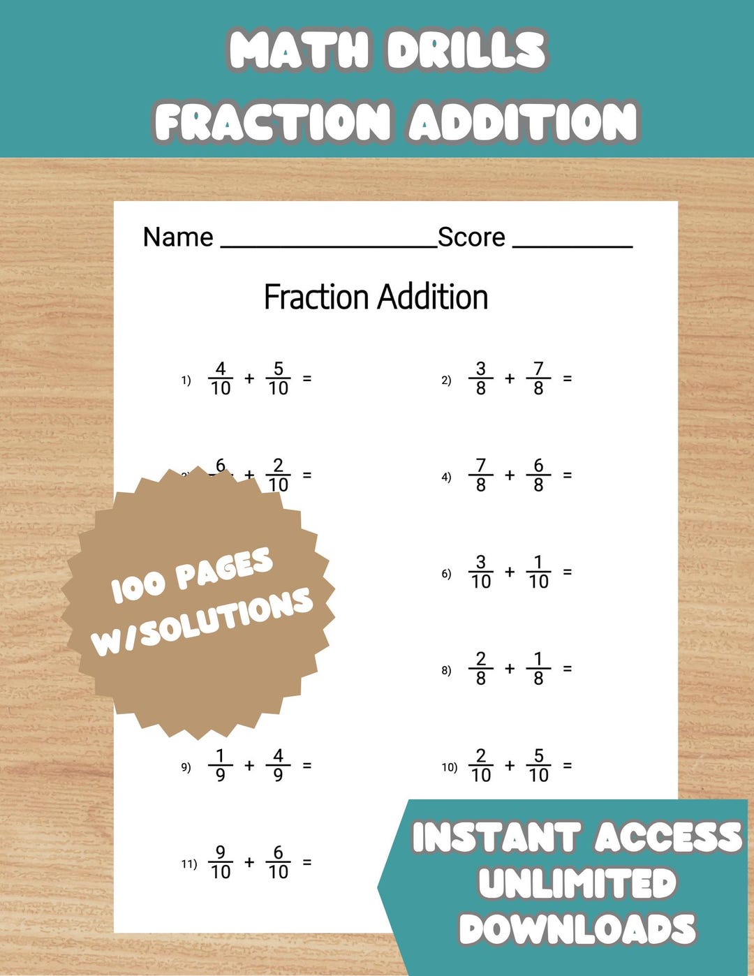 Adding Fraction Worksheet, 4th 5th Grade Math Printable Fractions ...