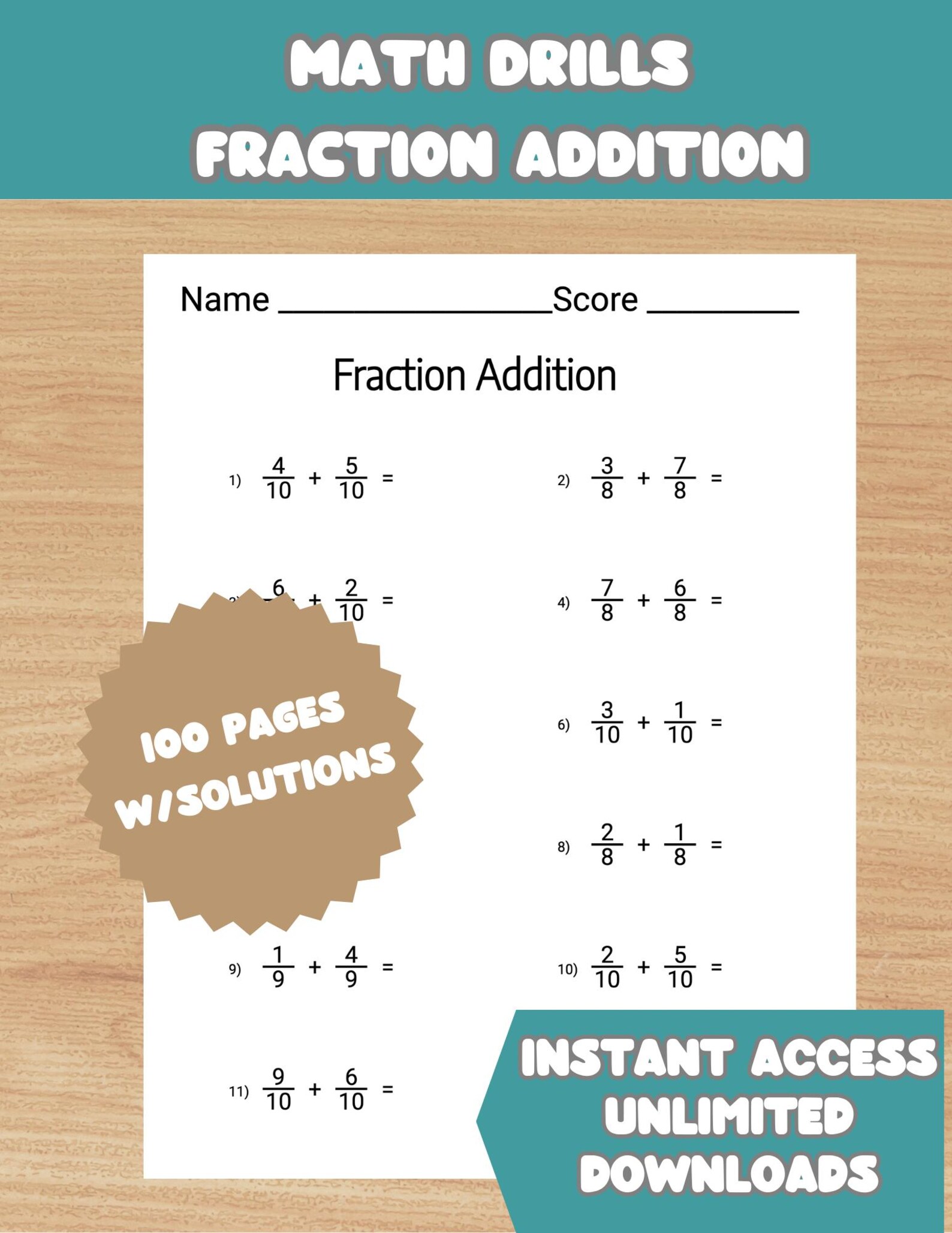 Fractions Addition Worksheet: 4th-5th Grade Math (digital Download) - Etsy