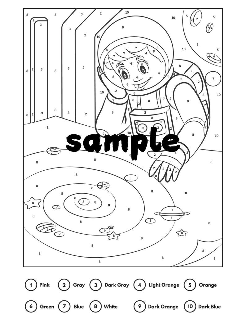 30 Astronauts Color by Numbers Coloring Pages for Kids; Color by Code ...