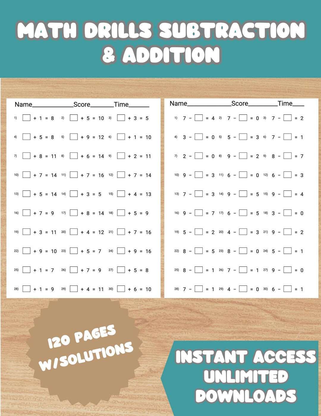 Addition & Subtraction Math Drills Workbook: 1st-2nd Grade (printable ...