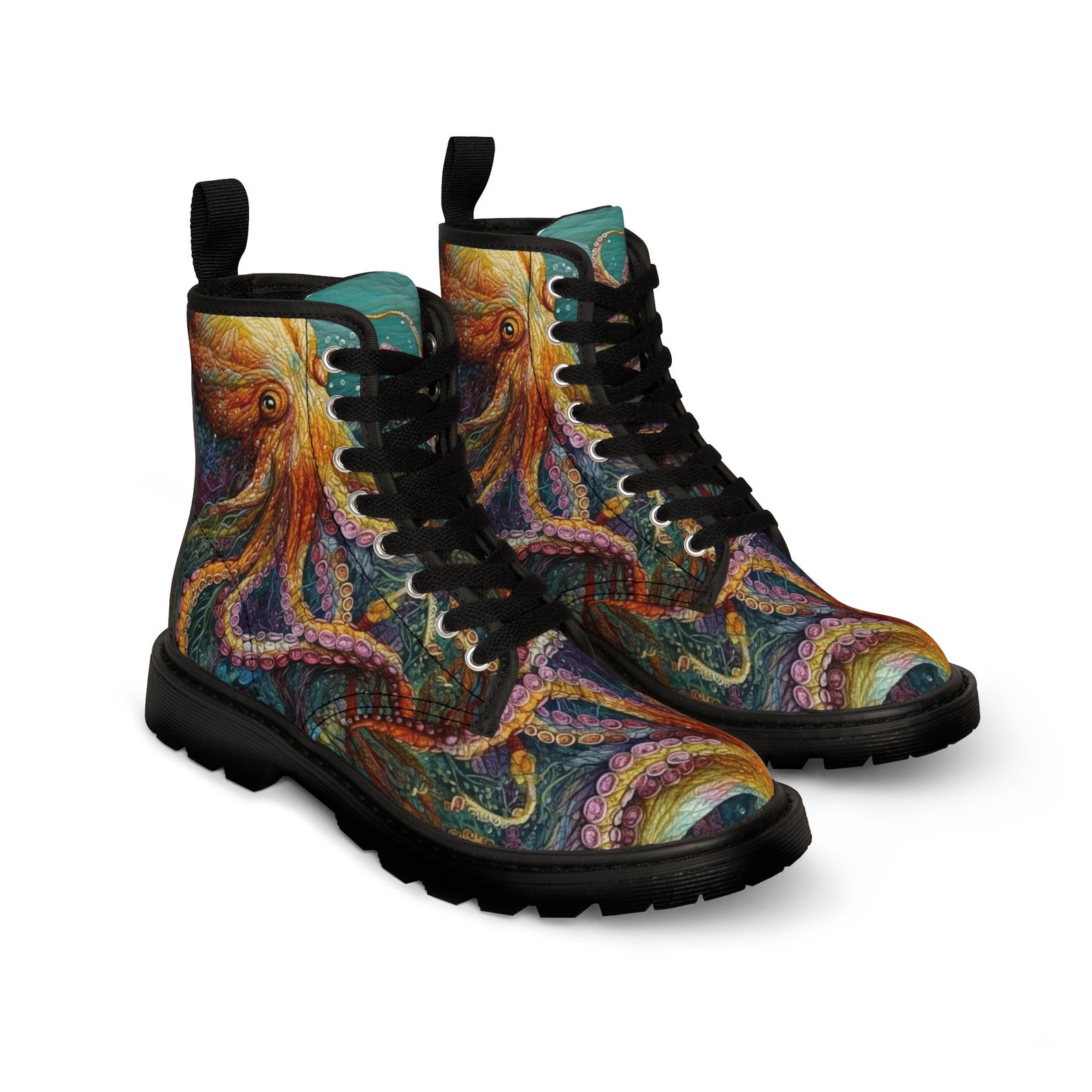 Colorful Octopus Painting Women's Canvas Boots - Etsy