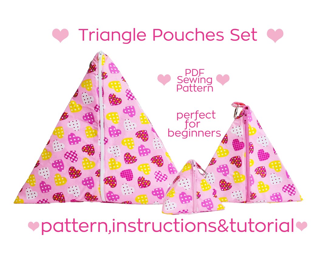 Triangle Pouch Pattern Set Pyramid Zipper Bag and Coin Purse Easy ...