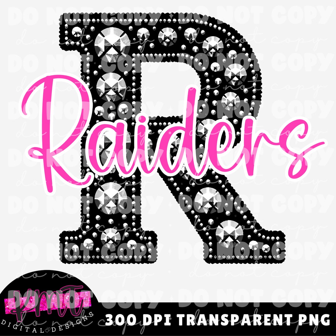 Black Faux Rhinestone Raiders Across Mascot Pink Out Transparent ...