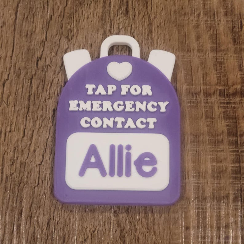 Emergency Contact Tap to Contact Backpack Tag - Custom Personalize Back ...