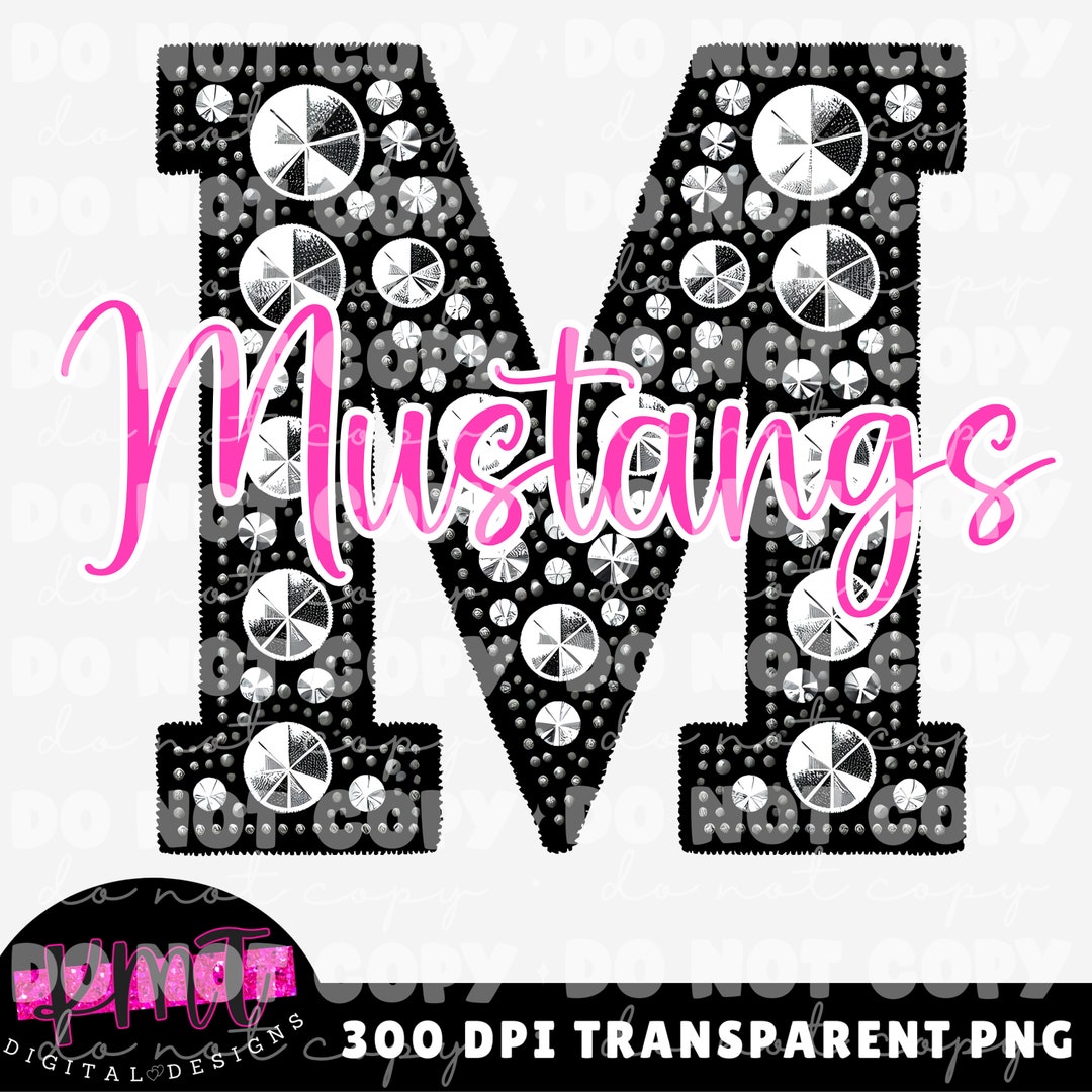 Black Faux Rhinestone Mustangs Across Mascot Pink Out Transparent ...