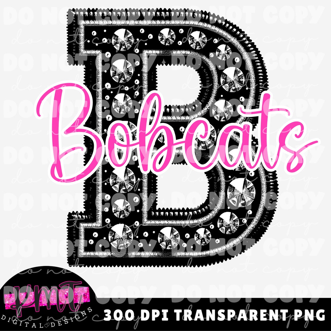 Black Faux Rhinestone Bobcats Across Mascot Pink Out Transparent ...