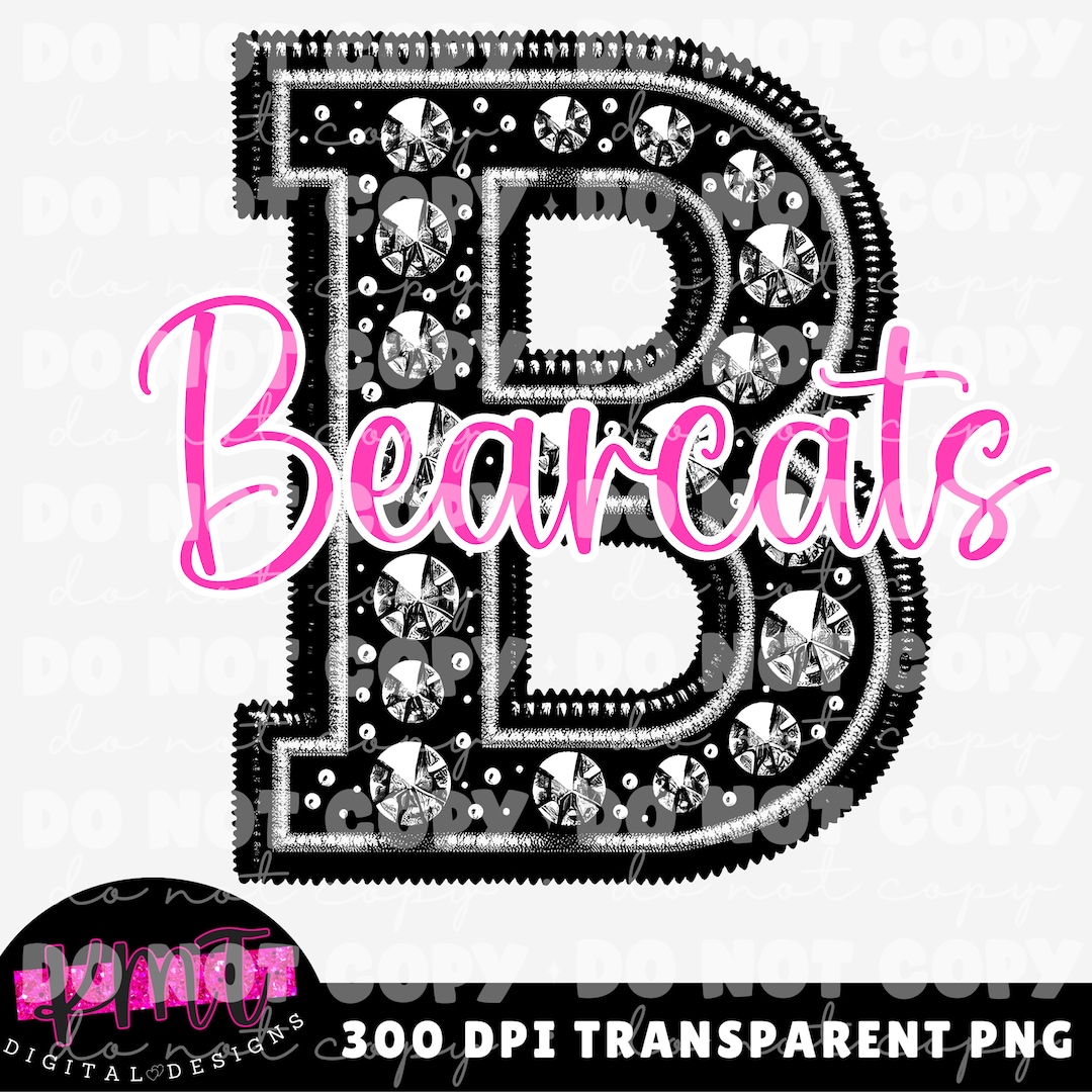 Black Faux Rhinestone Bearcats Across Mascot Pink Out Transparent ...