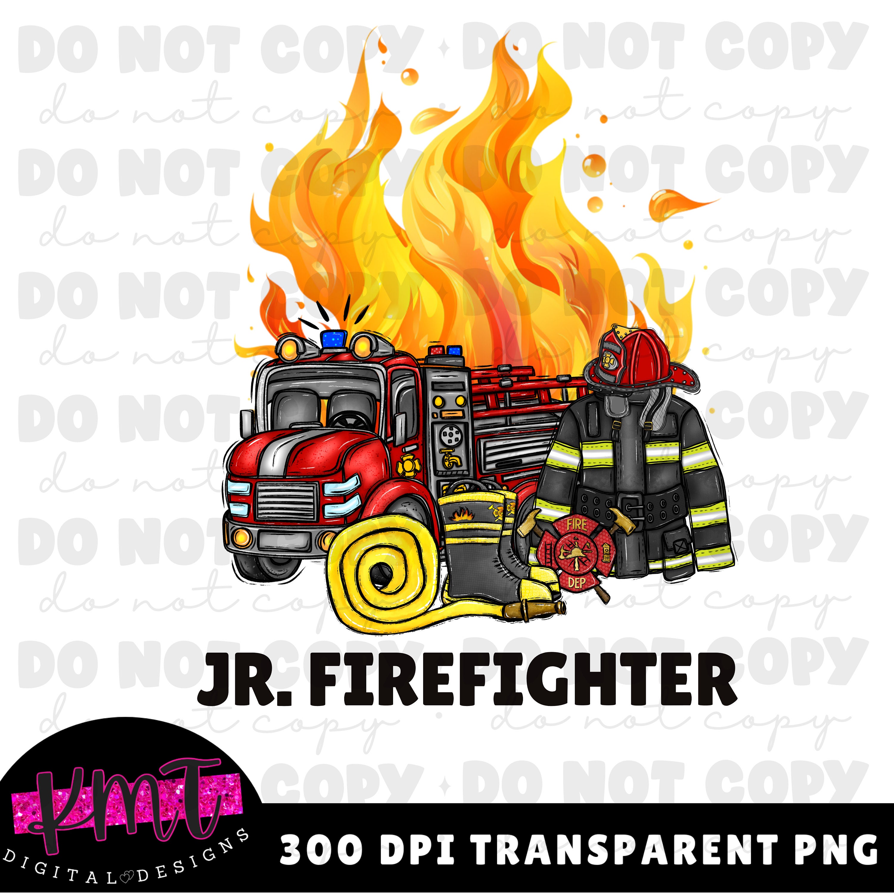 Jr. Firefighter Fire Truck Transparent Digital PNG - Etsy