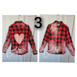 Bleached Heart Flannel Shirt for Valentine's Day Upcycled Flannel Boho ...