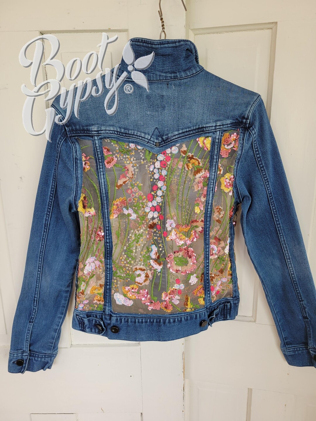 Upcycled Liverpool Denim Jacket With Sequins | Boho | Bridal ...